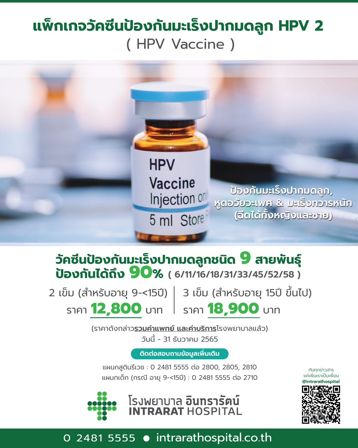 แพ็กเกจวัคซีนป้องกันมะเร็งปากมดลูก HPV2 | โรงพยาบาลอินทรารัตน์ ...